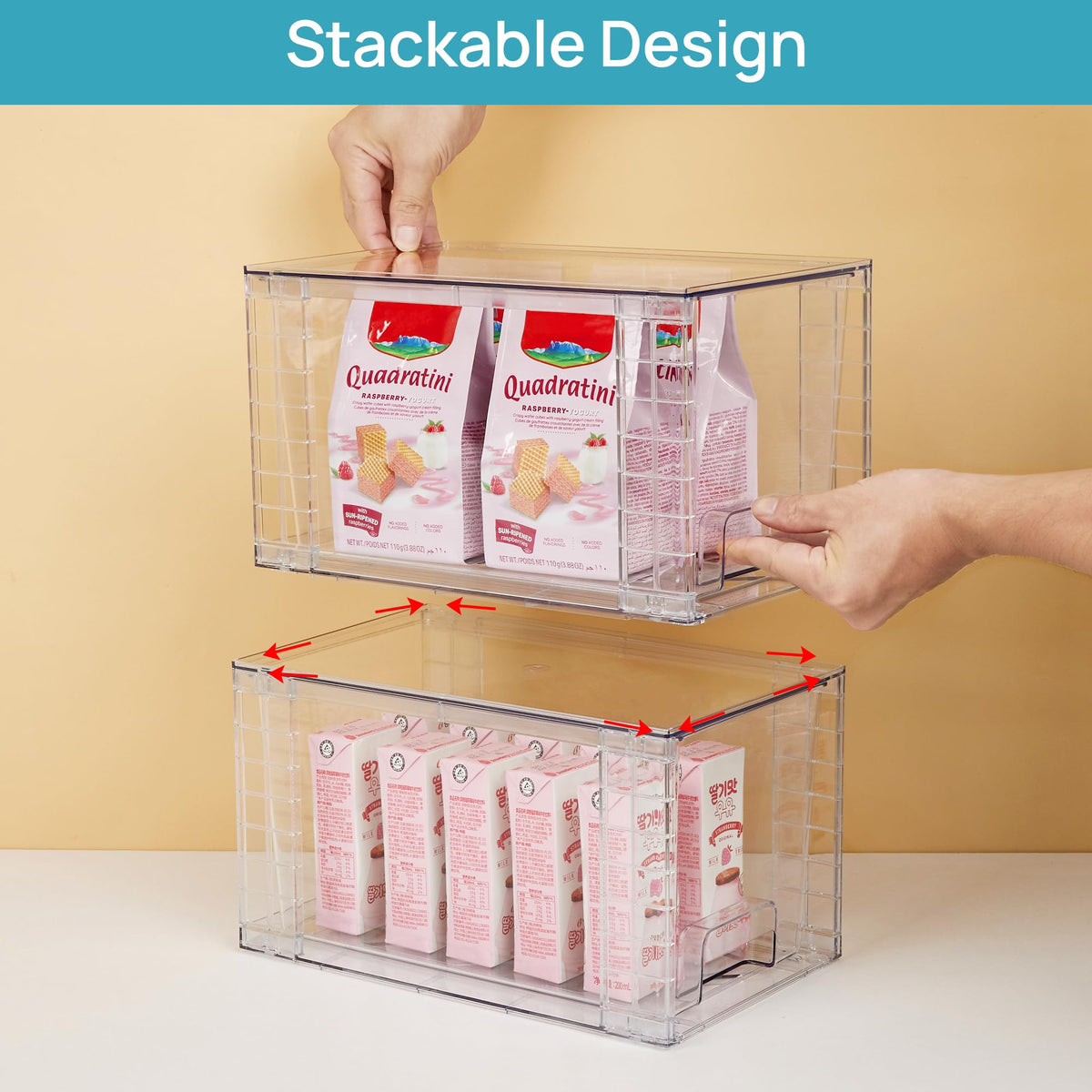 Vtopmart 4Pack Large Stackable Kitchen Pantry Storage Drawers, Clear O